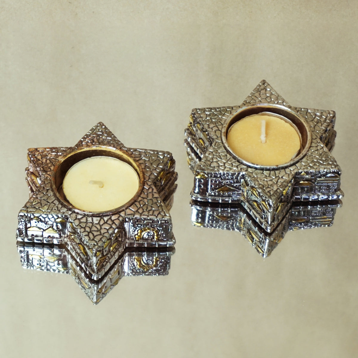 Set of 2 Vintage JERUSALEM Star of David Silver Plated Shabbat Candle ...