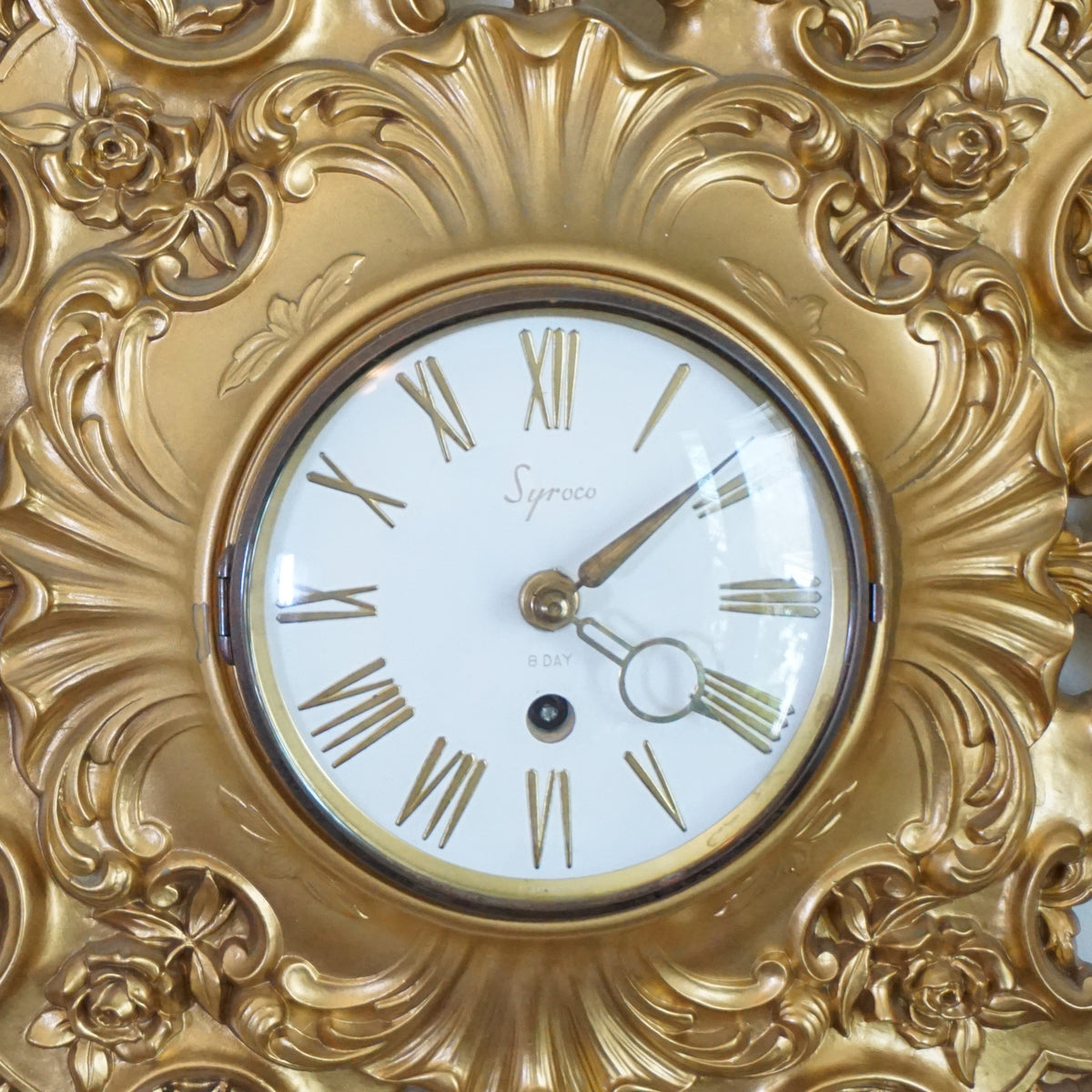 1960s Vintage SYROCO Gold Resin 8-day Windup Rococo & Brass Wall Clock ...