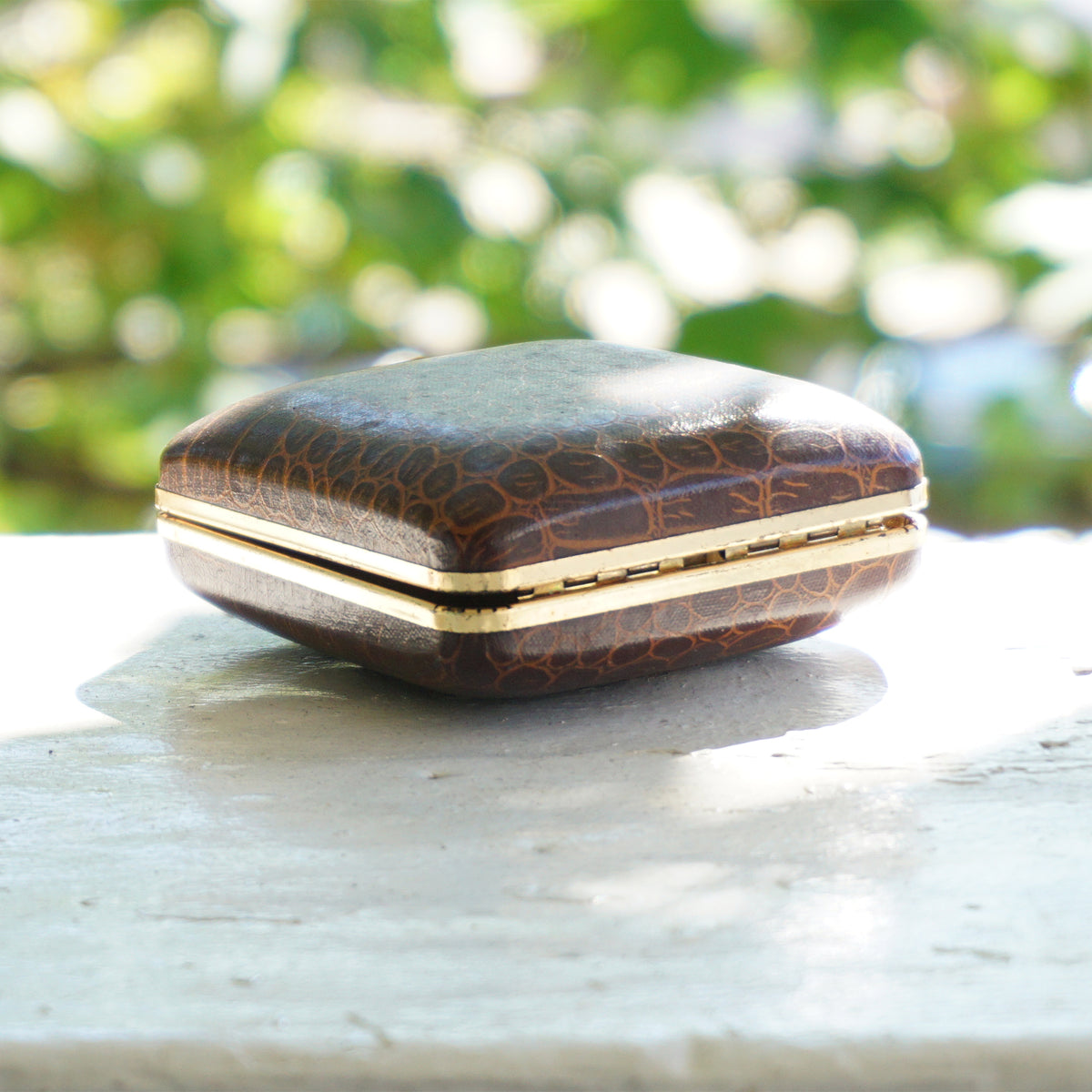 Vintage BRADLEY Gold Tone Mechanical Travel Alarm Clock in Brown Case ...