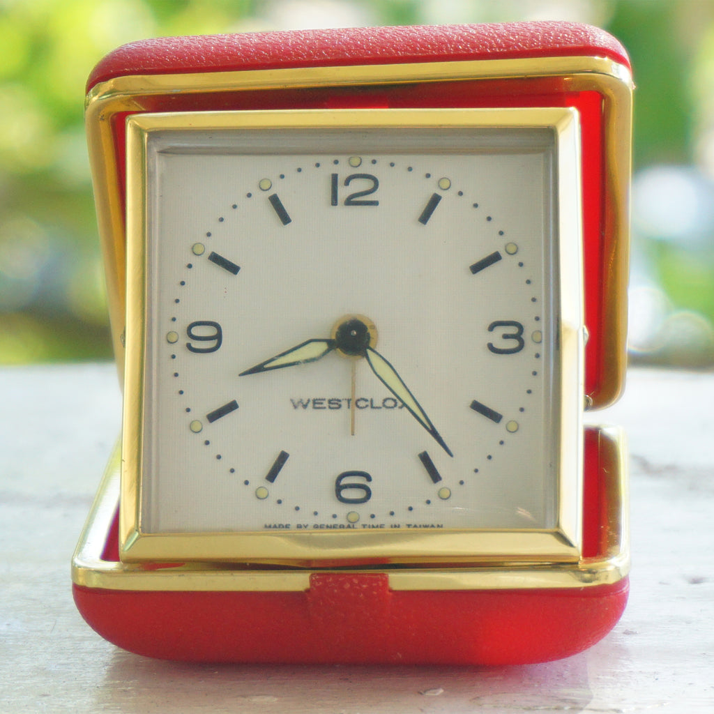 Vintage WESTCLOX Gold Tone Mechanical Travel Alarm Clock in Red Case ...