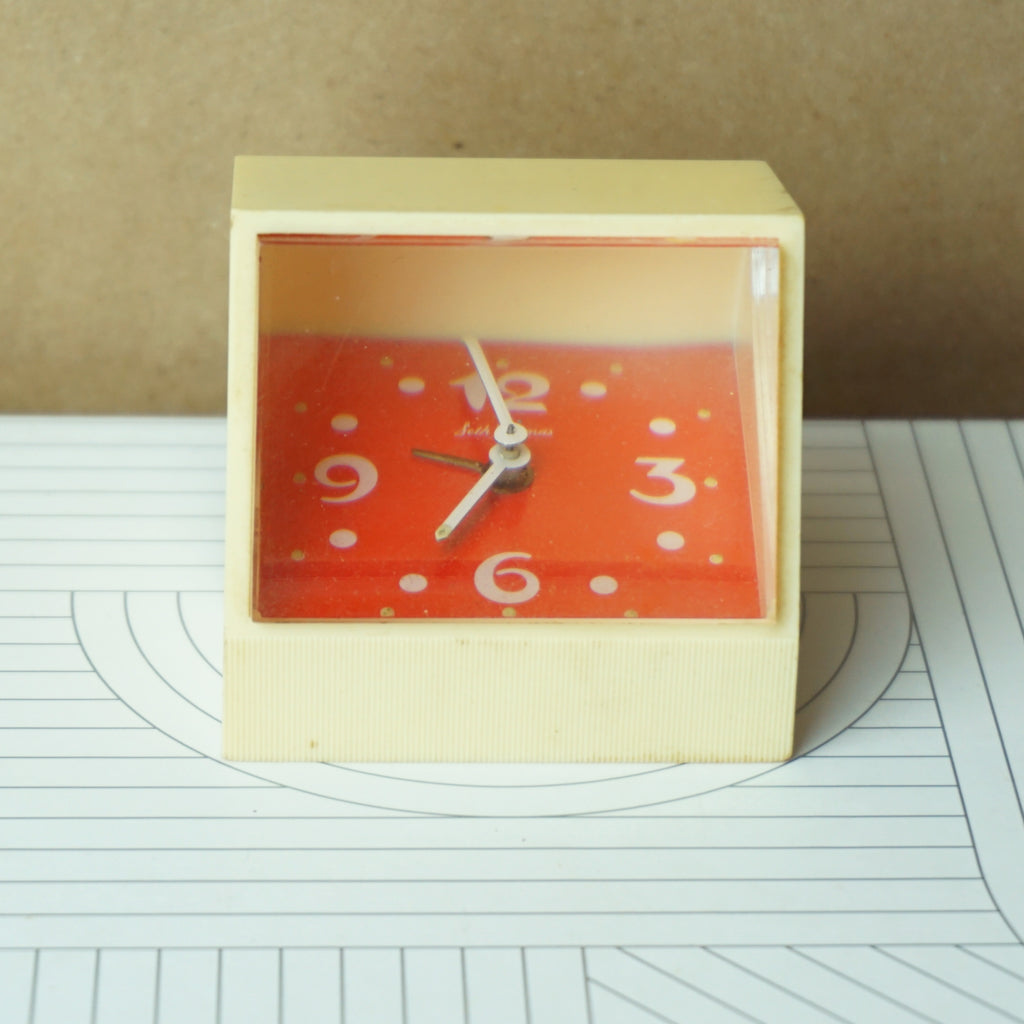 Mid-Century SETH THOMAS Vintage Tipping Back Red Hiding Clock Face w ...