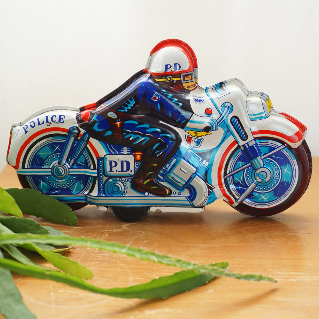 Vintage Tin Litho Friction Powered Motorcycle Police No. 51. Made in J ...