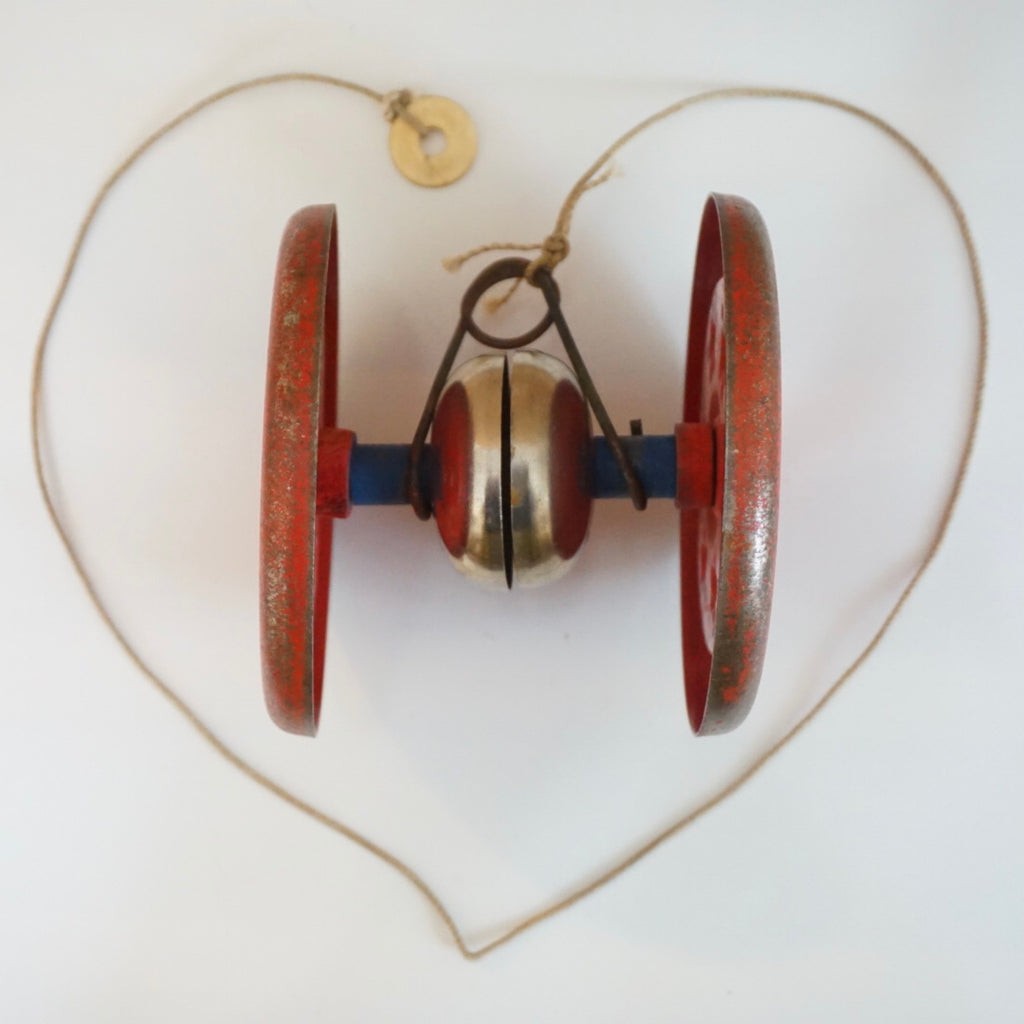 1940s Vintage Gong Bell with Red Wheels & Stars Pull Toy with wooden A ...