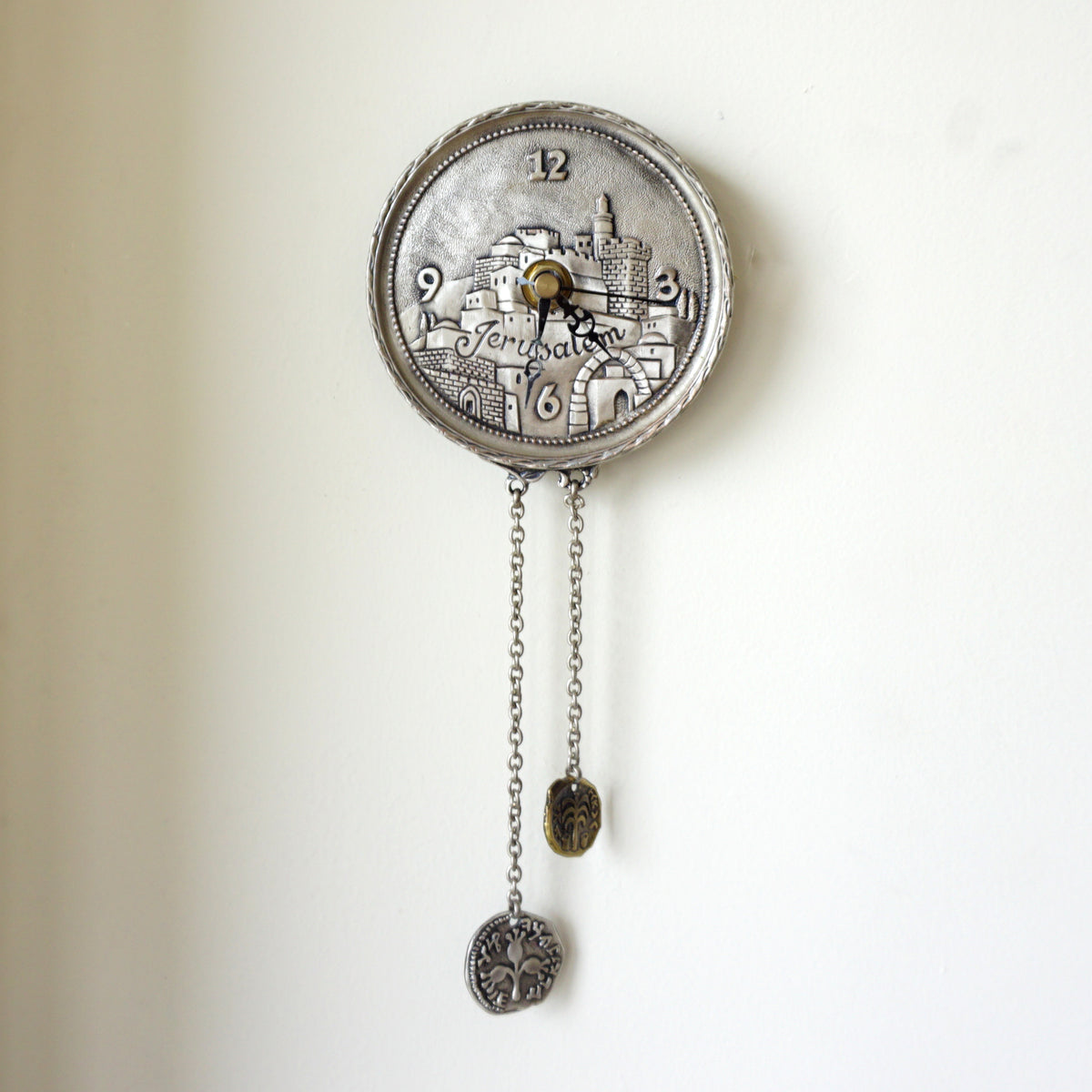 Yealat Chen Silver Plated Old City of Jerusalem Clock with Pendulums ...